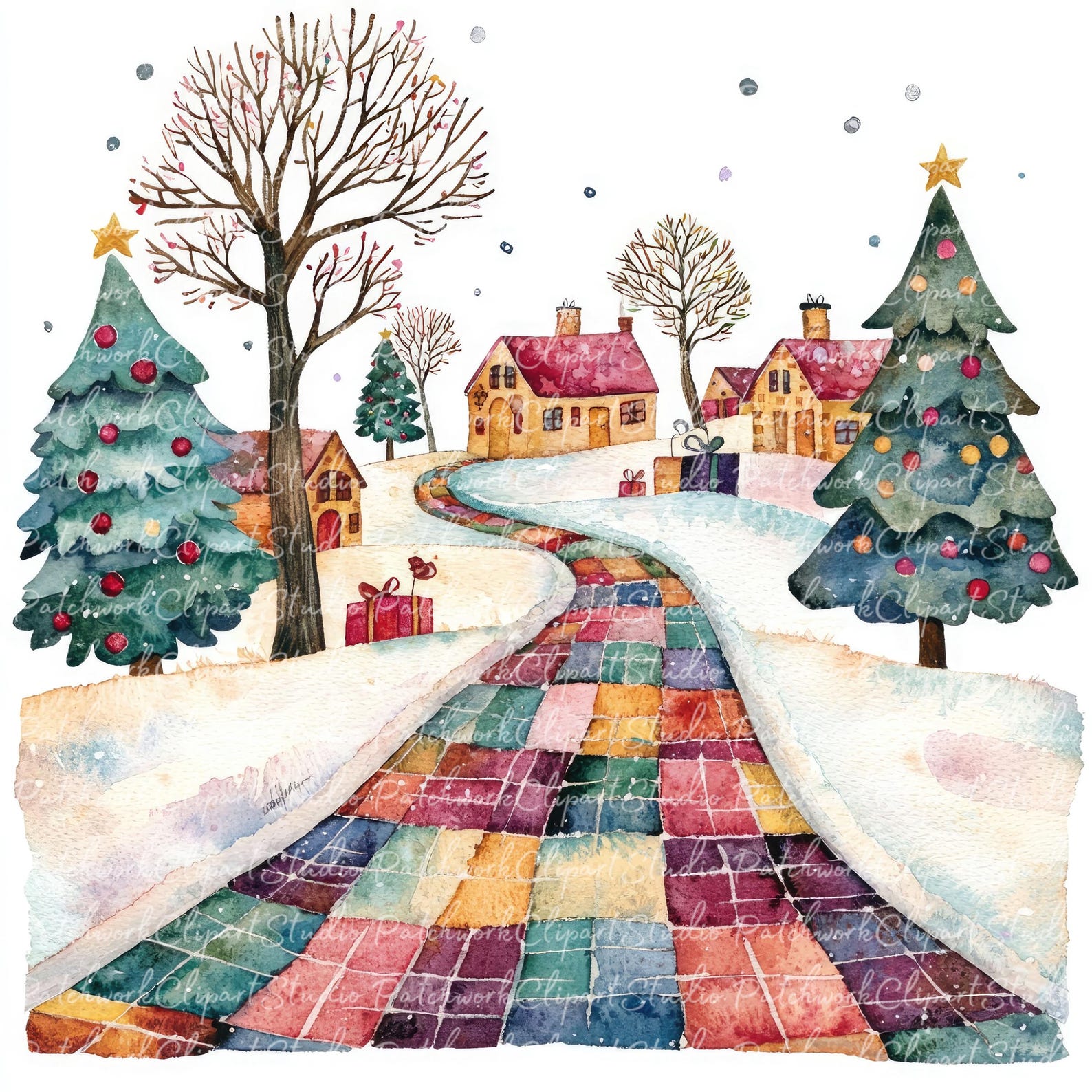 10 Christmas Road Clipart Bundle, PNG & JPG, Printable Patchwork ...
