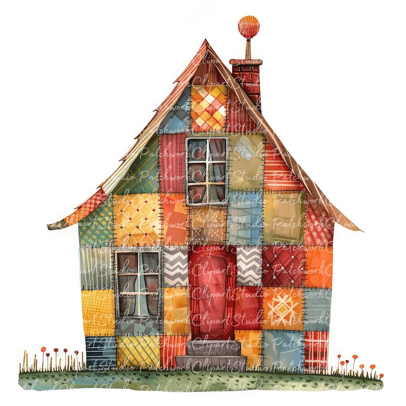 10 Houses Clipart Bundle, PNG & JPG, Printable Patchwork House ...