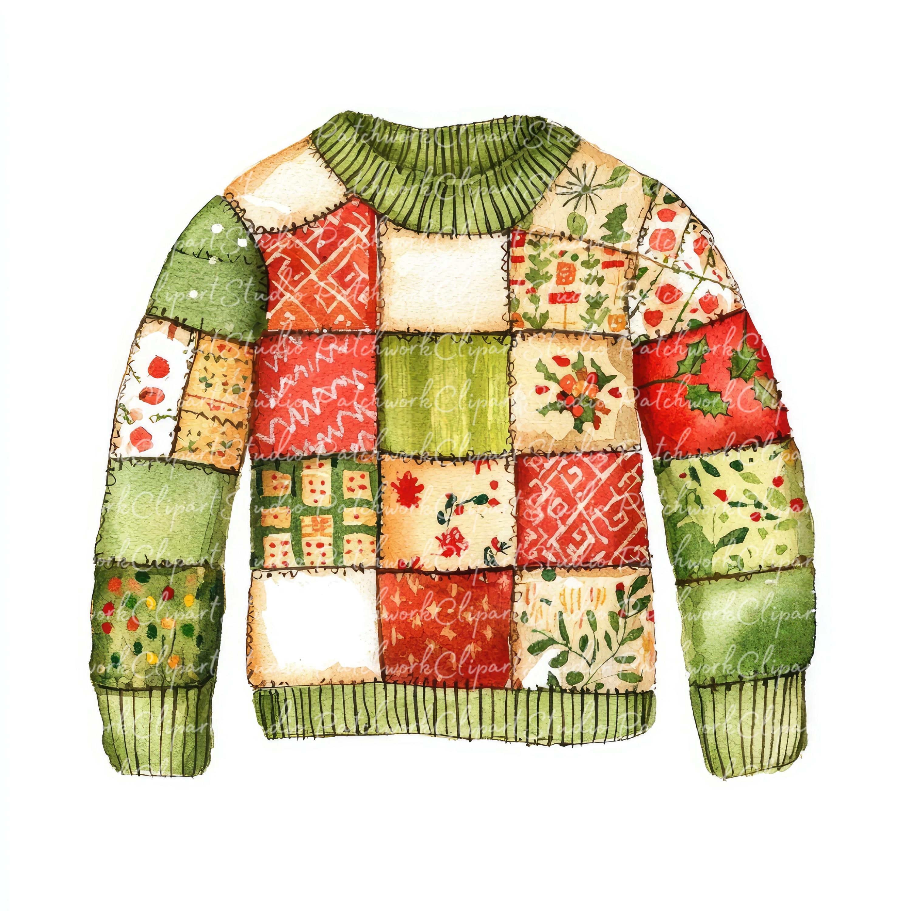 10 Christmas Sweater Clipart Bundle, PNG & JPG, Printable Patchwork ...