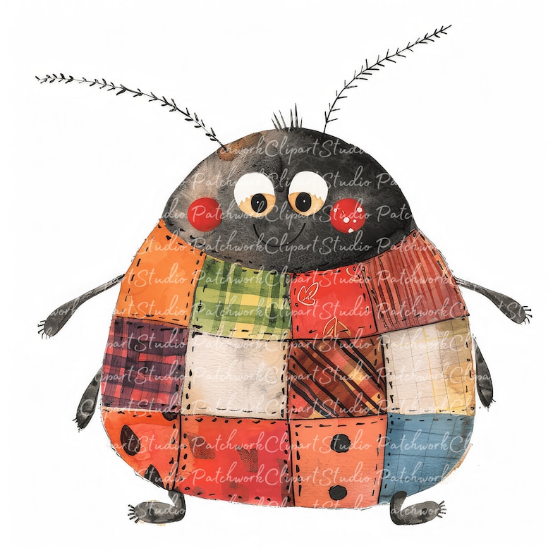 10 Ladybugs Clipart Bundle, PNG & JPG, Printable Patchwork Ladybug ...