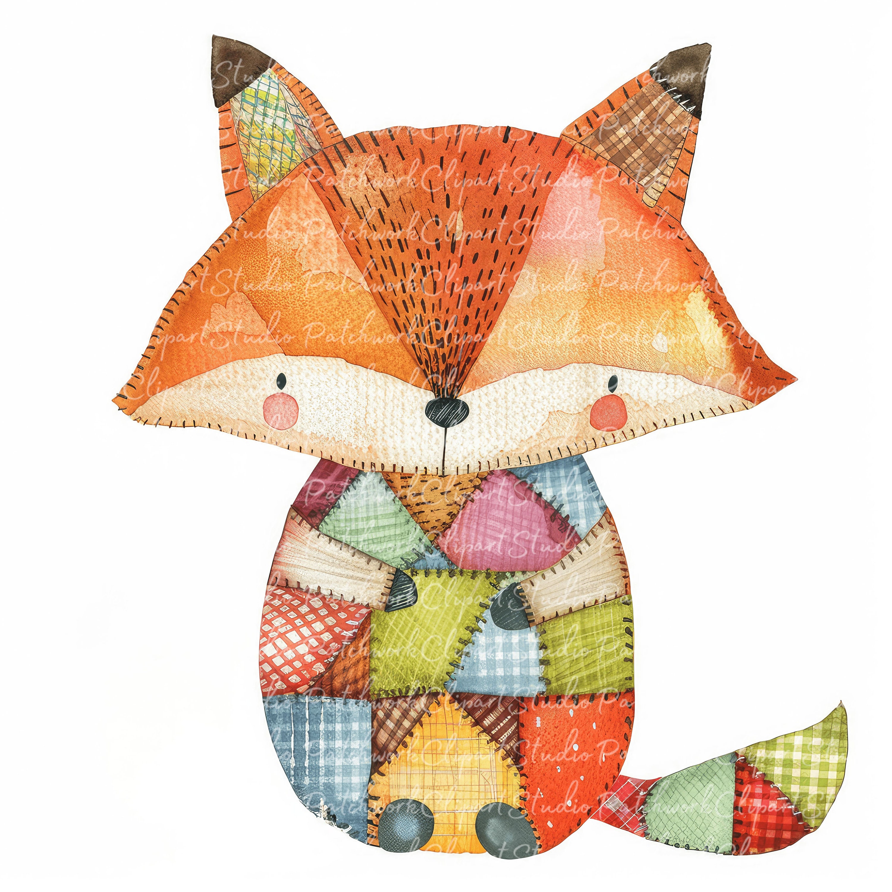 10 Foxes Clipart Bundle, Printable Patchwork Fox, Quilted Fabric ...