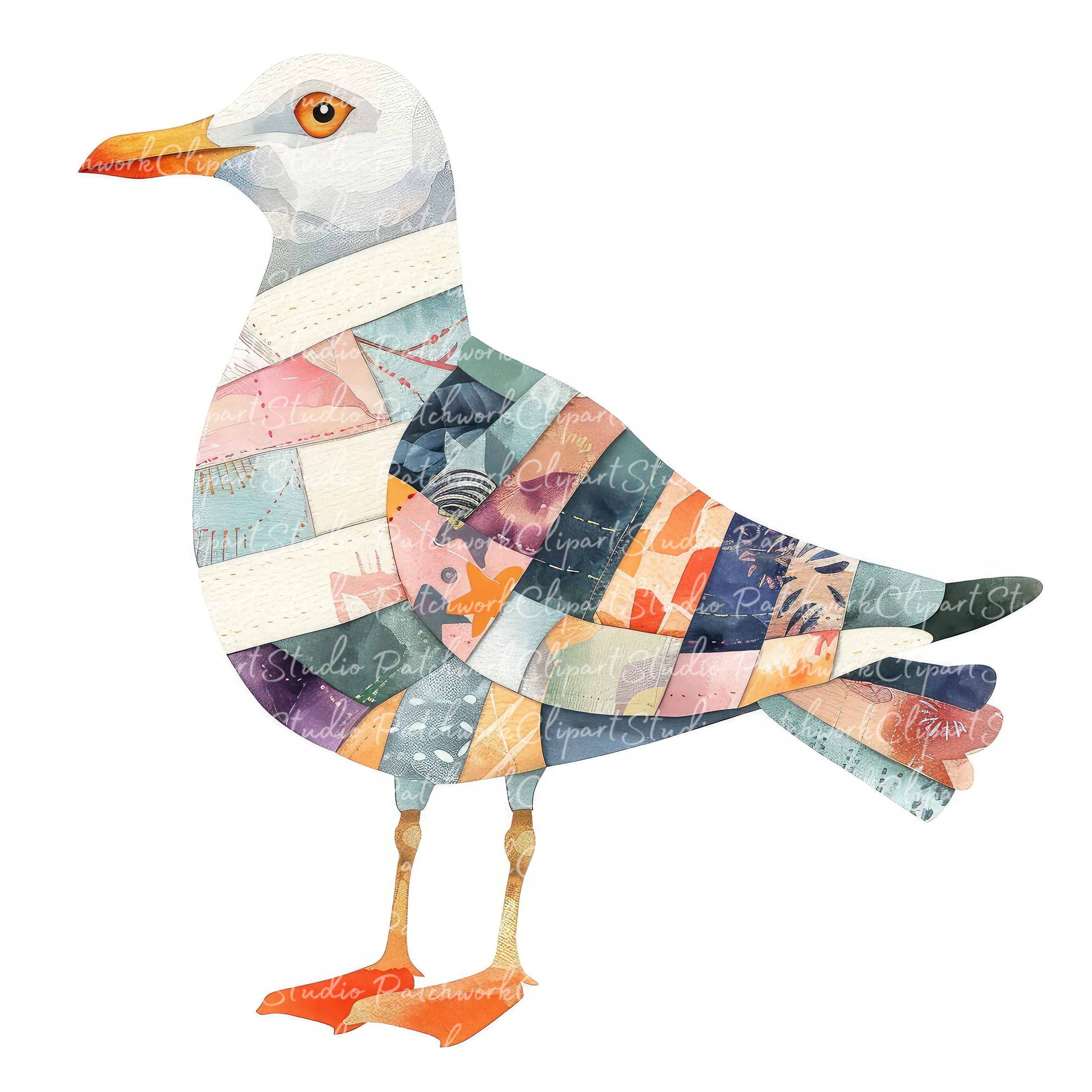 10 Seagull Clipart Bundle, Printable Patchwork Seagulls, Quilted Gull ...