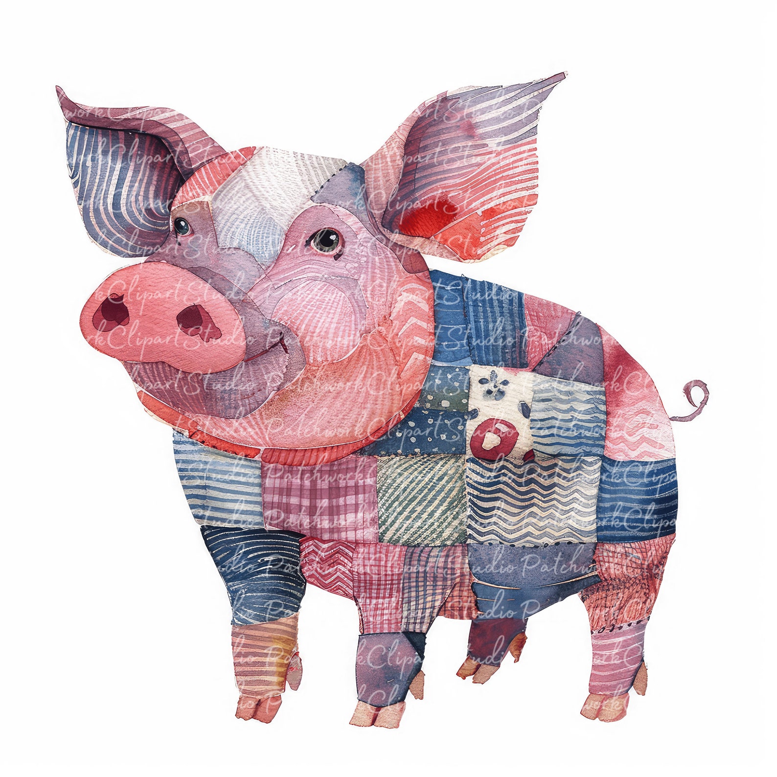 10 Pigs Clipart Bundle, PNG & JPG, Printable Patchwork Pig ...