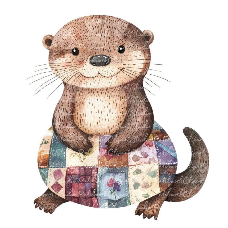10 Otter Clipart Bundle, PNG & JPG, Printable Patchwork Animals ...