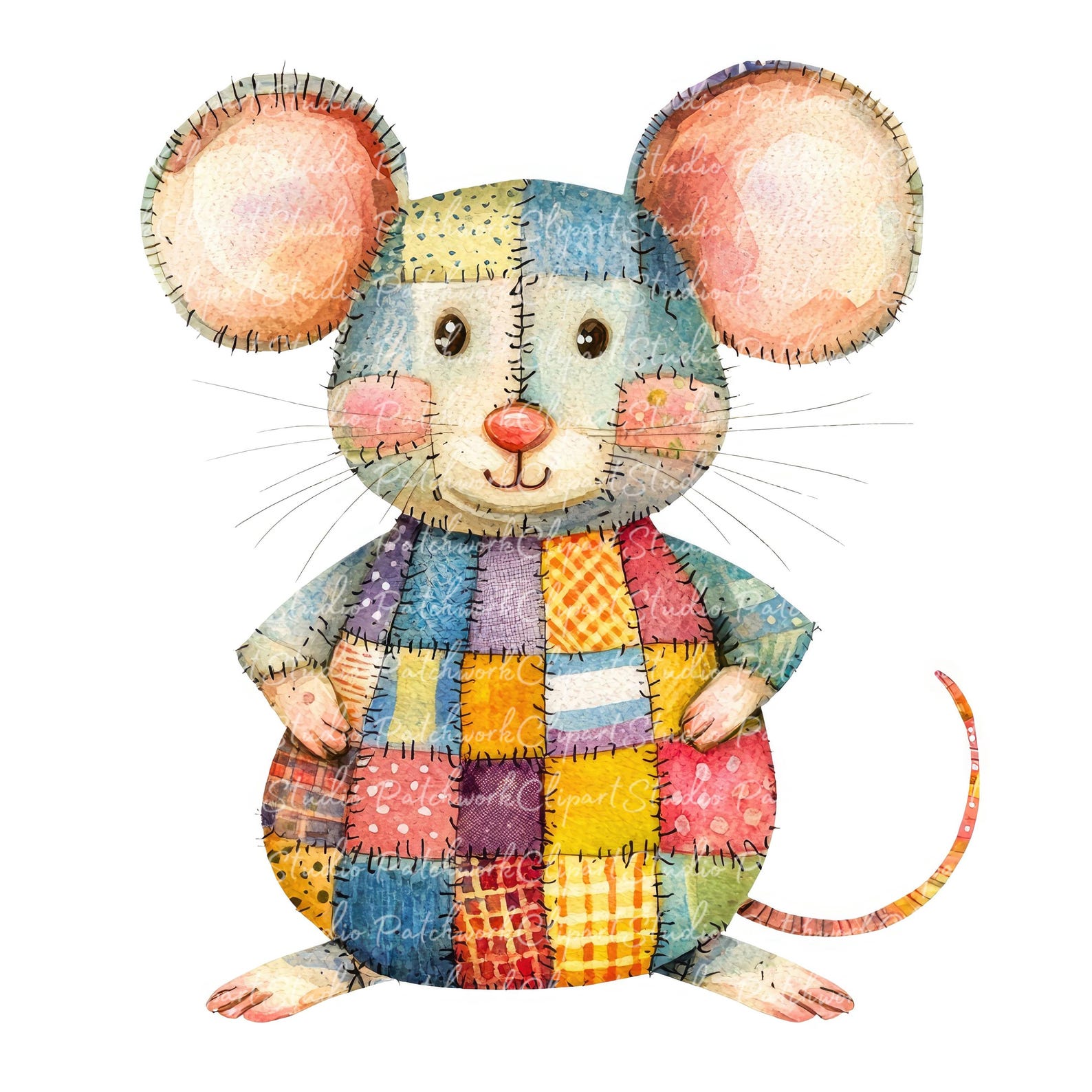 10 Mice Clipart Bundle, PNG & JPG, Printable Patchwork Mouse ...