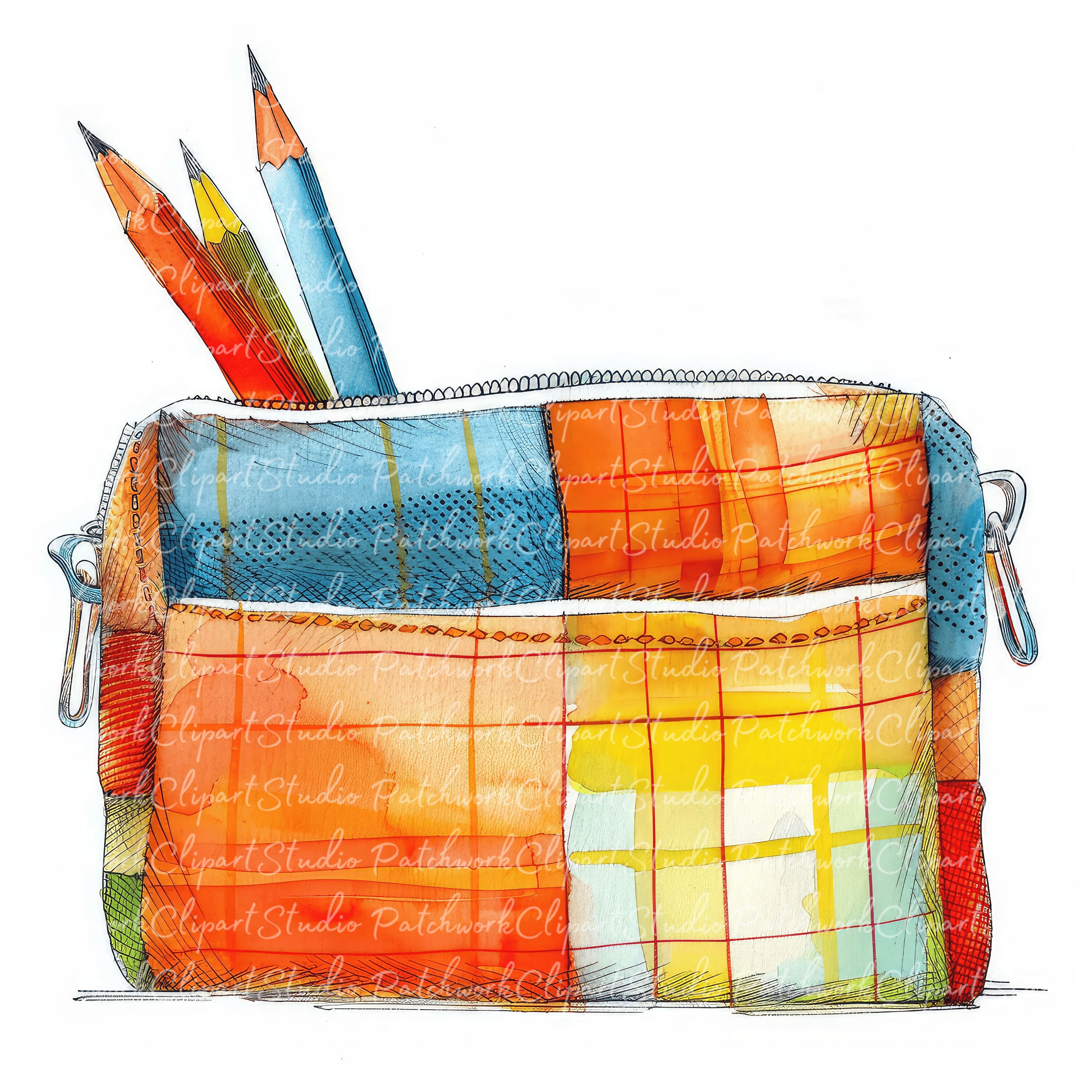 10 Pencil Case Clipart Bundle, PNG & JPG, Printable Patchwork Pencil ...