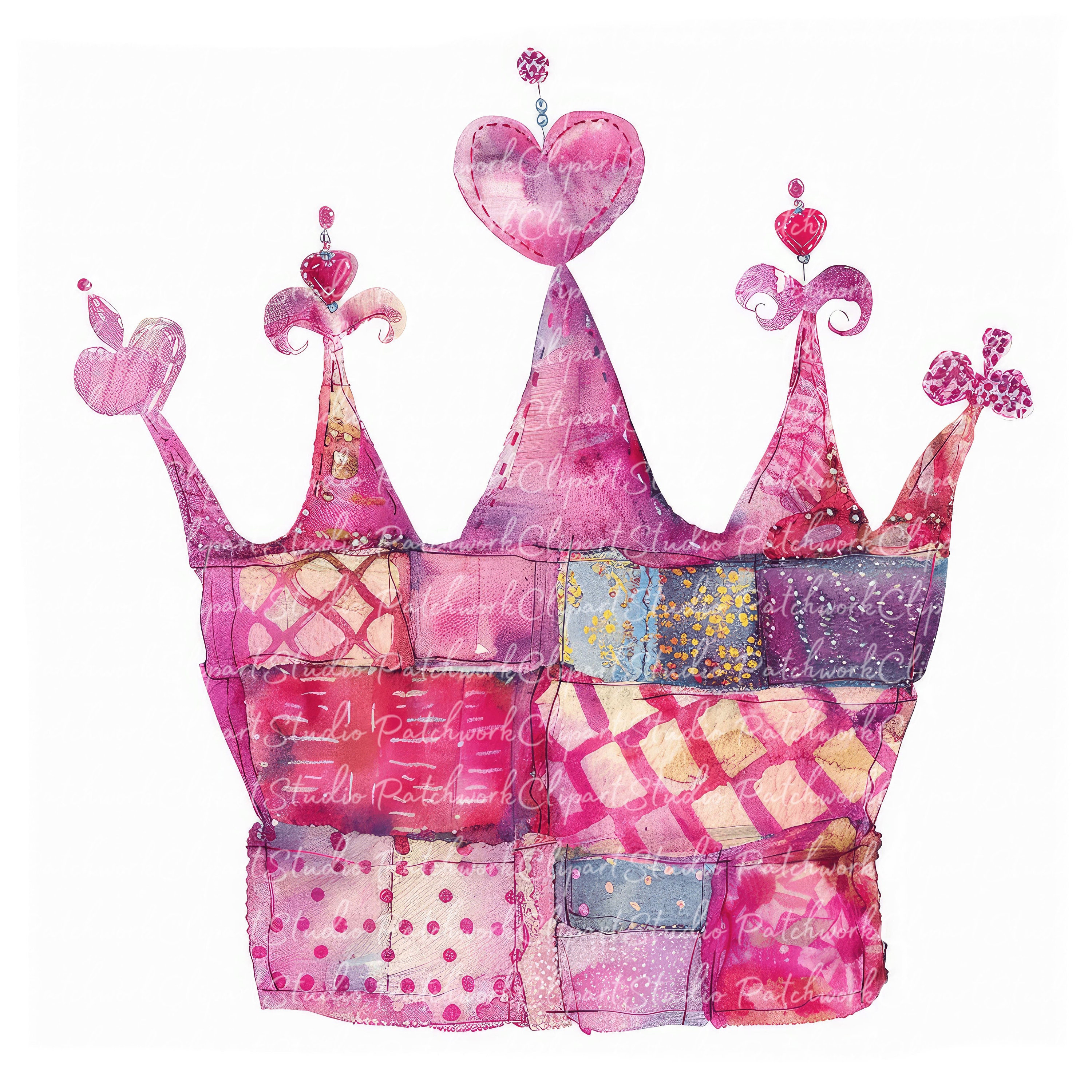 10 Pink Crown Clipart Bundle, PNG & JPG, Printable Patchwork Crowns ...