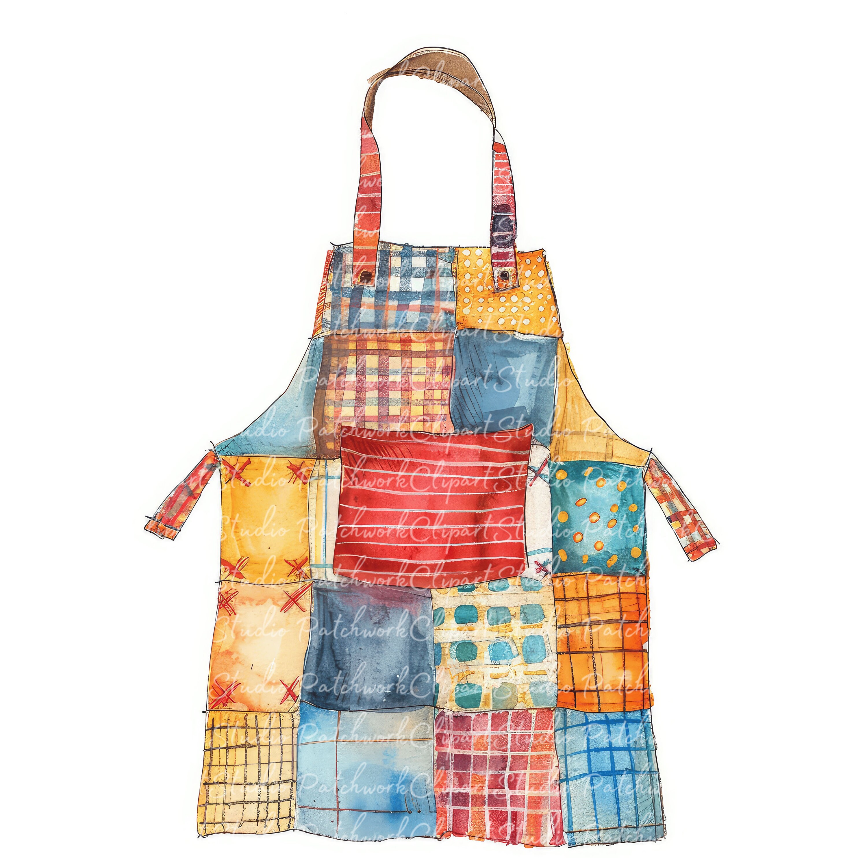 10 Aprons Clipart Bundle, PNG & JPG, Printable Patchwork Apron ...