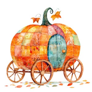 10 Pumpkin Carriage Clipart Bundle, PNG & JPG, Printable Patchwork ...