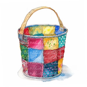 10 Buckets Clipart Bundle, PNG & JPG, Printable Patchwork Bucket ...