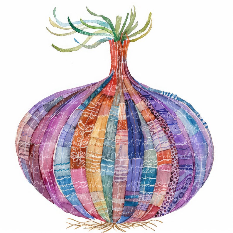 10 Onion Clipart Bundle, PNG & JPG, Printable Patchwork Onions ...