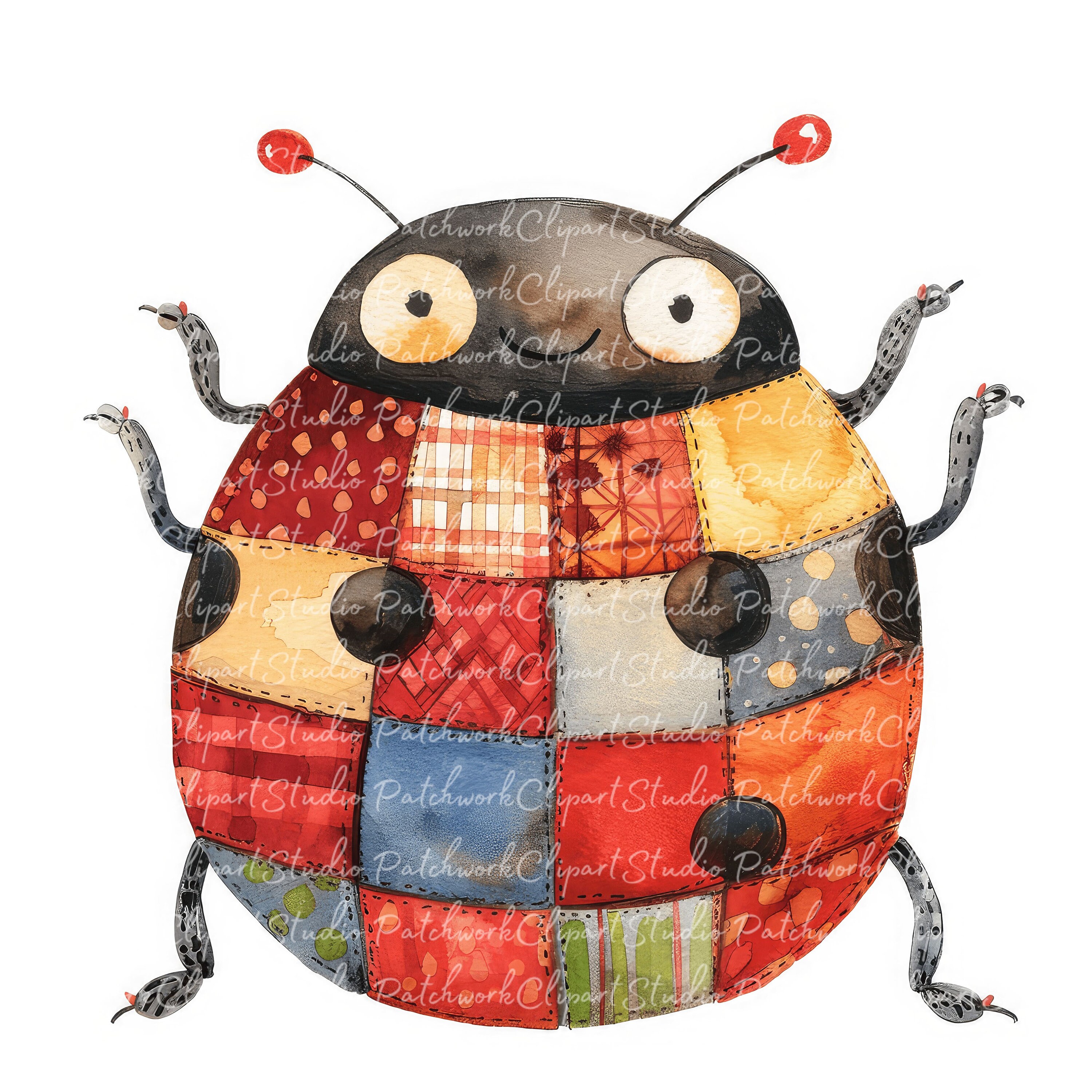 10 Ladybugs Clipart Bundle, PNG & JPG, Printable Patchwork Ladybug ...