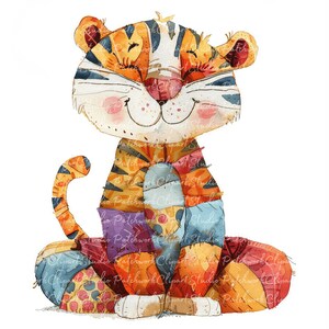 10 Tiger Clipart Bundle, PNG & JPG, Printable Patchwork Tigers ...