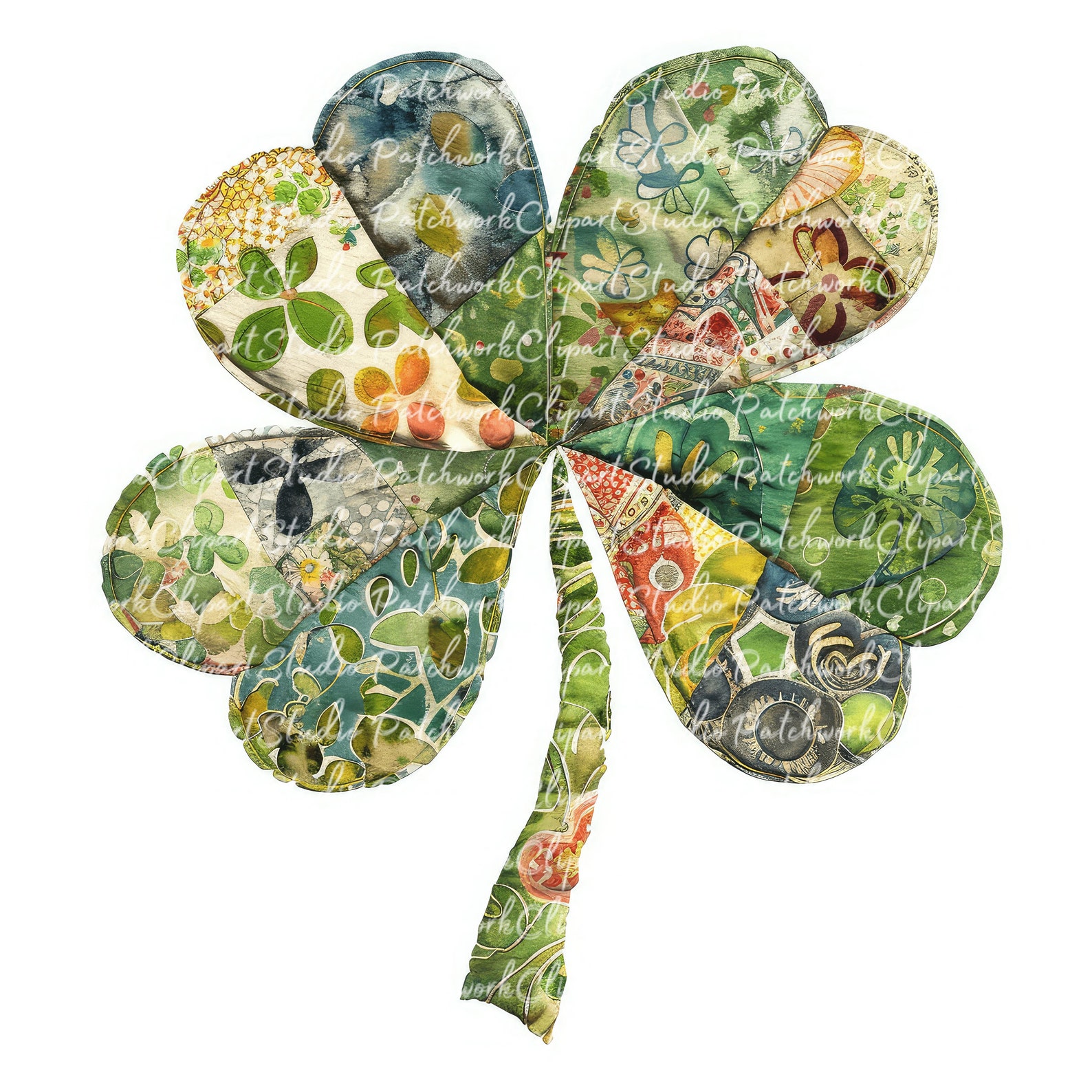 10 Clovers Clipart Bundle, PNG & JPG, Printable Patchwork Green Clover ...