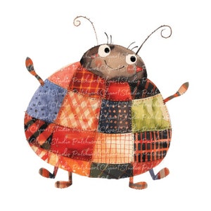 10 Ladybugs Clipart Bundle, PNG & JPG, Printable Patchwork Ladybug ...