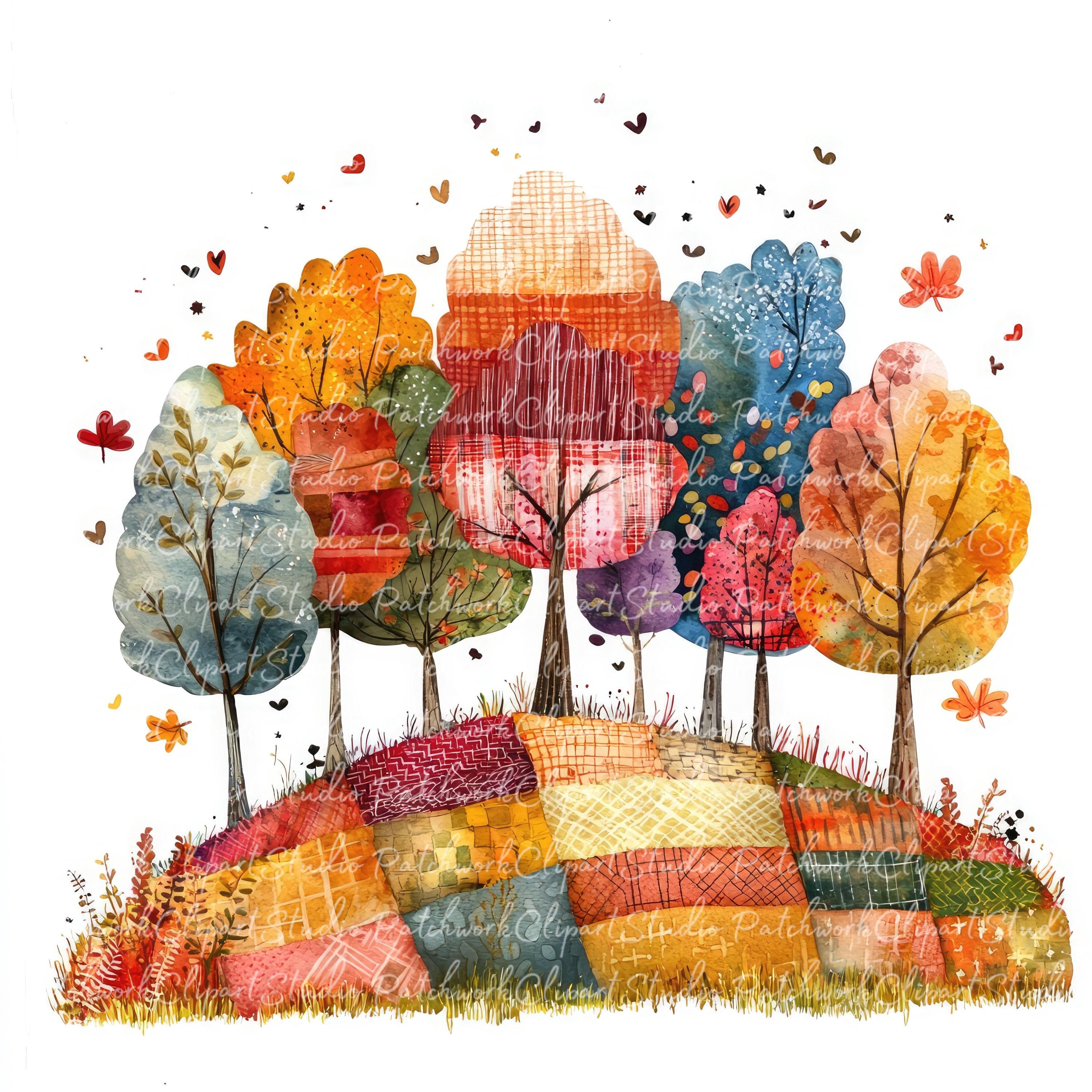 10 Autumn Forest Clipart Bundle, PNG & JPG Printable Patchwork, Forest ...