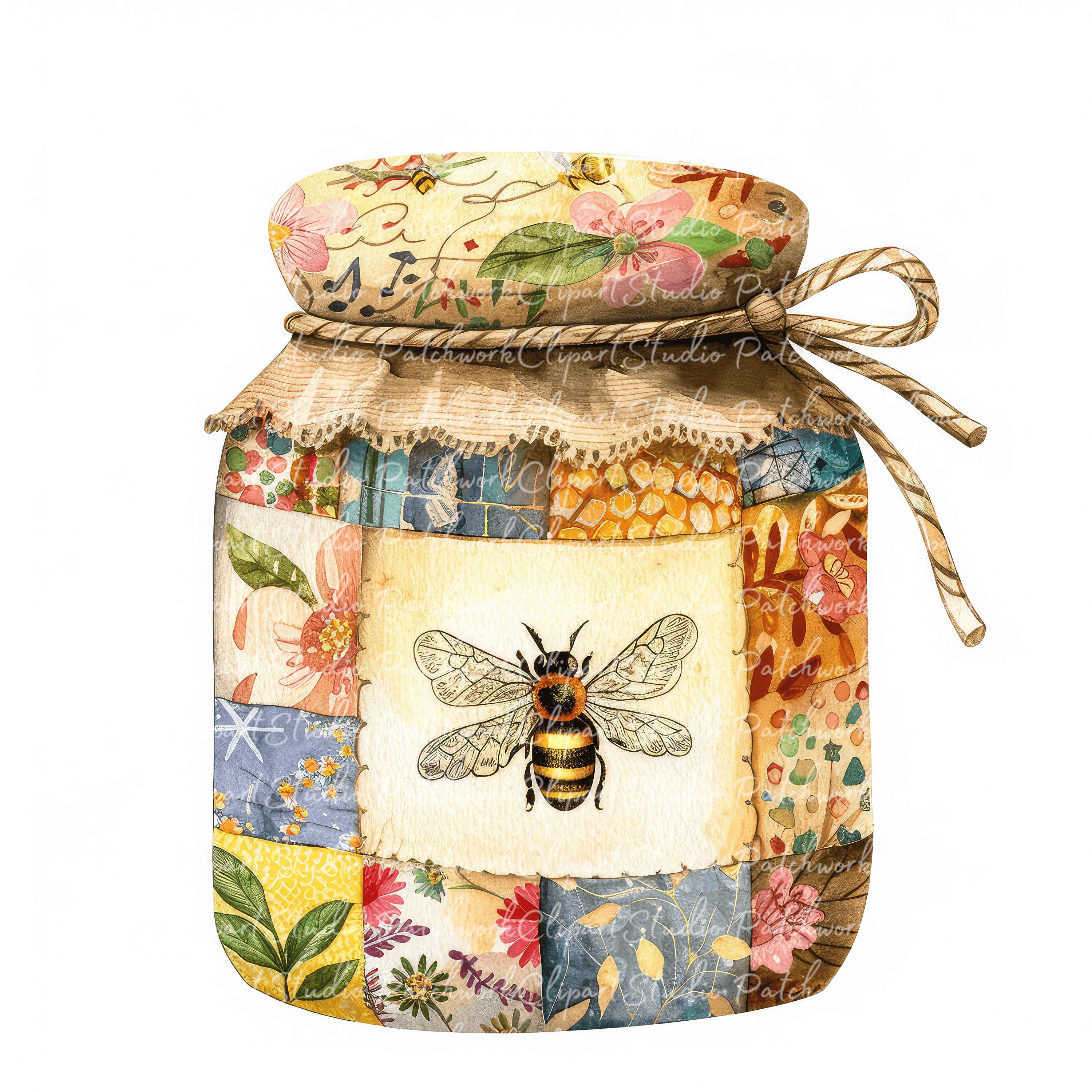 10 Honey Jars Clipart Bundle, PNG & JPG, Printable Patchwork Honey ...