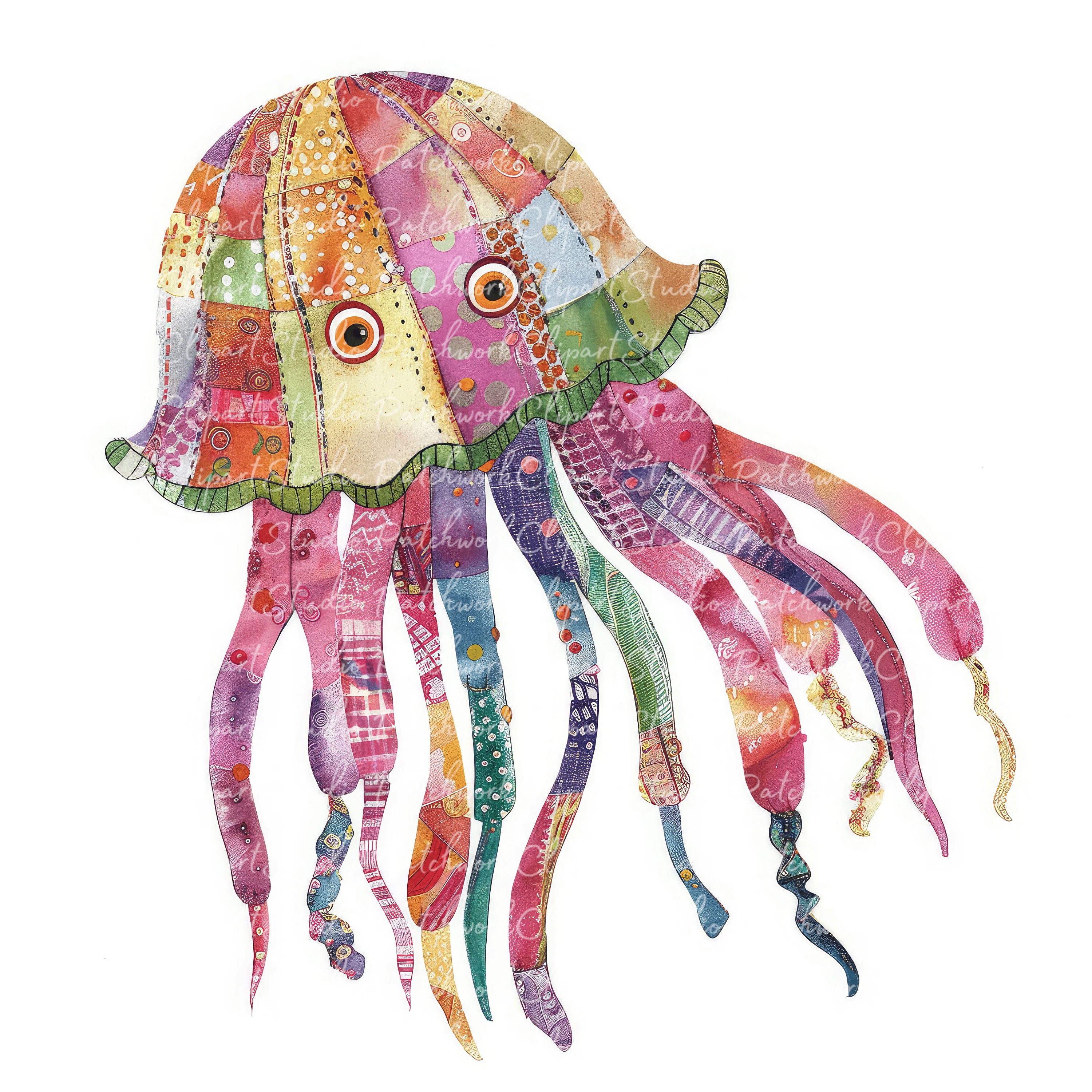 10 Jellyfish Clipart Bundle, PNG & JPG, Printable Patchwork Sea ...