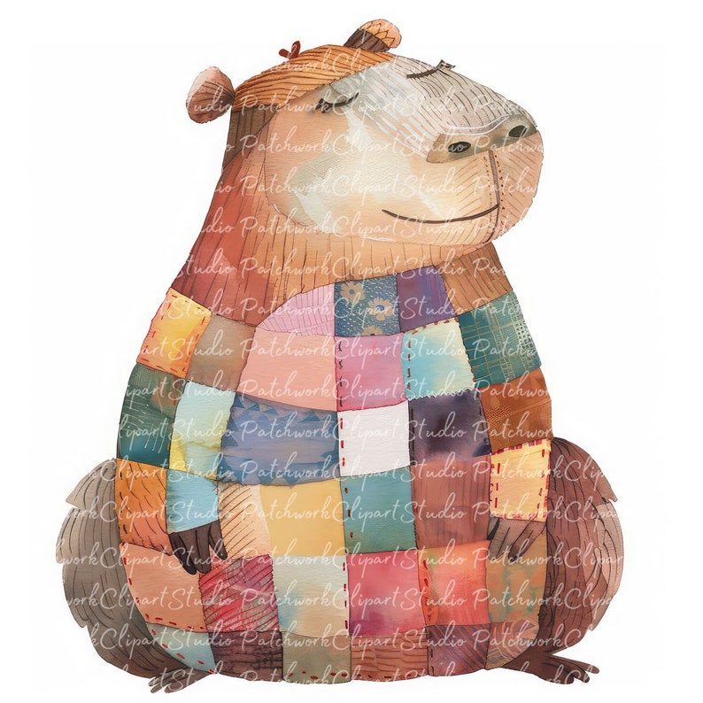 10 Capybaras Clipart Bundle, PNG & JPG, Printable Patchwork Capybara ...