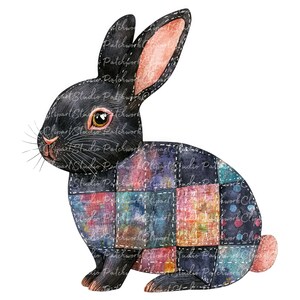 14 Black Rabbit Clipart Bundle, PNG & JPG, Printable Patchwork Rabbit ...