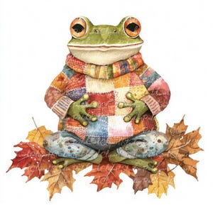 10 Autumn Frog Clipart Bundle, PNG & JPG, Printable Patchwork, Frog in ...
