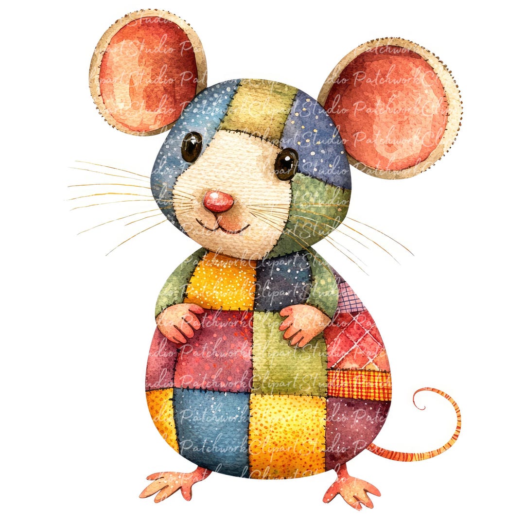 10 Mice Clipart Bundle, PNG & JPG, Printable Patchwork Mouse ...