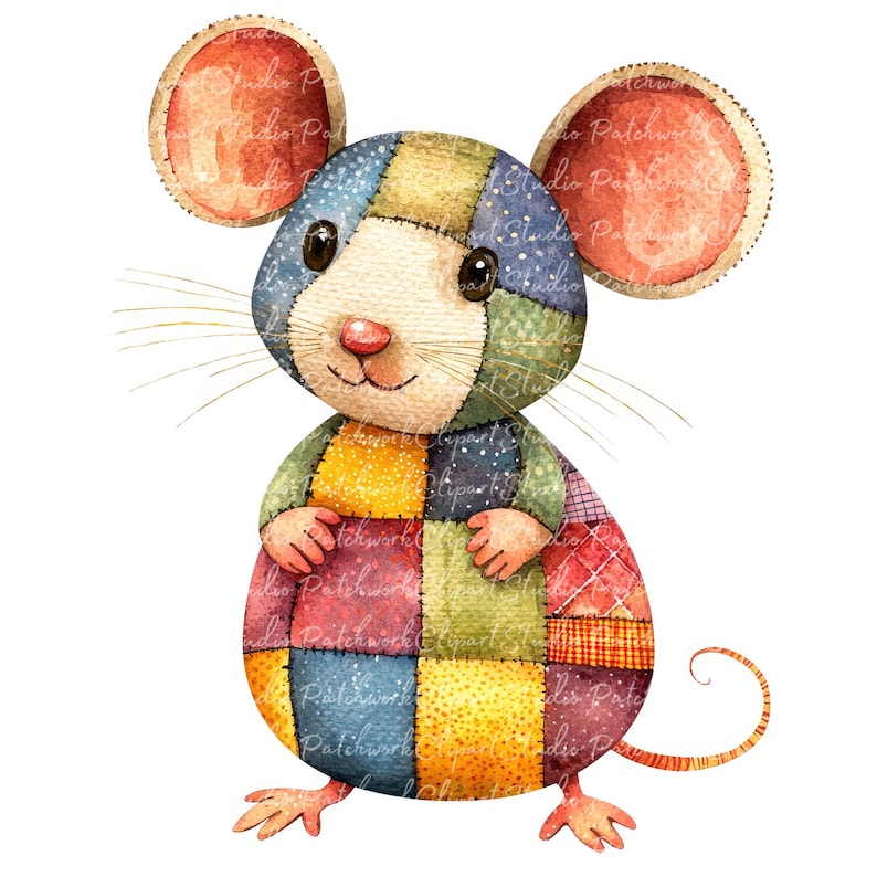 10 Mice Clipart Bundle, PNG & JPG, Printable Patchwork Mouse ...
