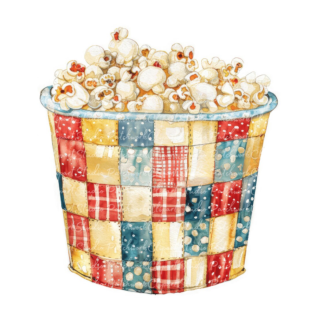 10 Popcorn Clipart Bundle, PNG & JPG, Printable Patchwork Popcorn ...