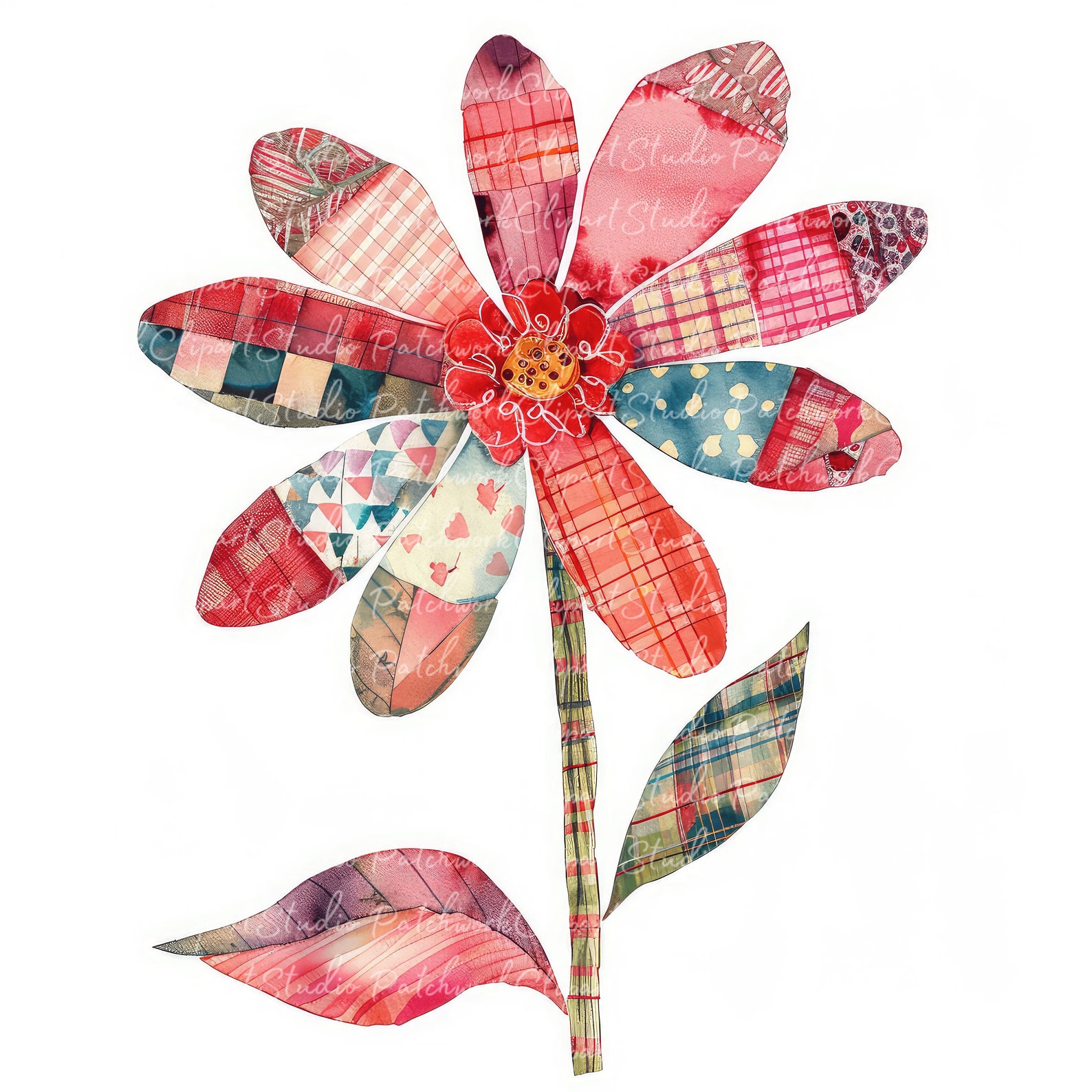 10 Flowers Clipart Bundle, PNG & JPG, Printable Patchwork Flower ...