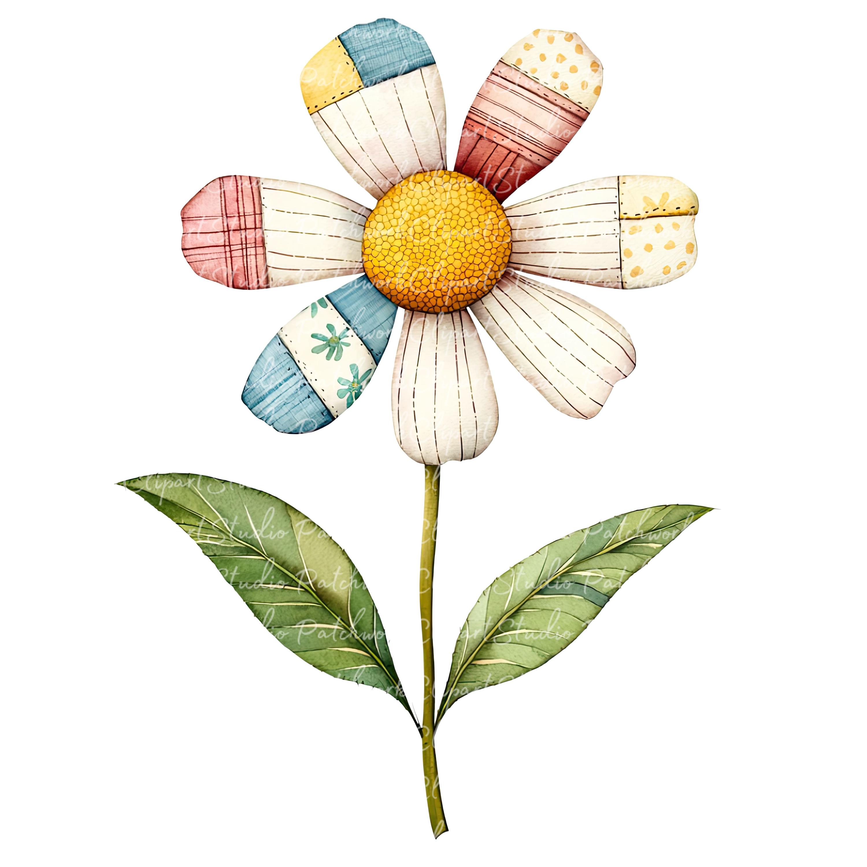 10 Chamomile Flower Clipart Bundle, PNG & JPG, Printable Patchwork ...