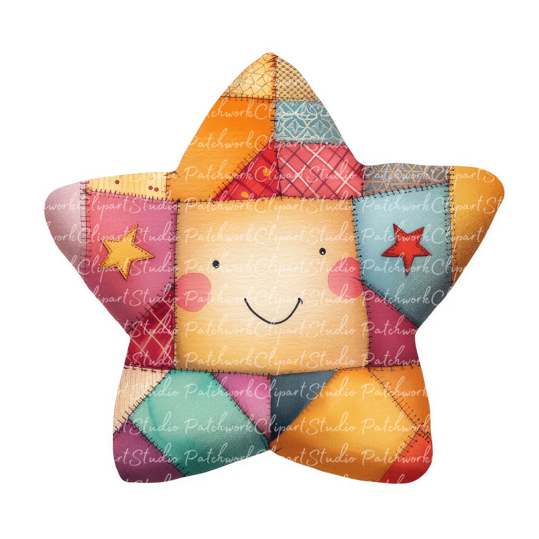 10 Star Clipart Bundle, PNG & JPG, Printable Patchwork Stars ...