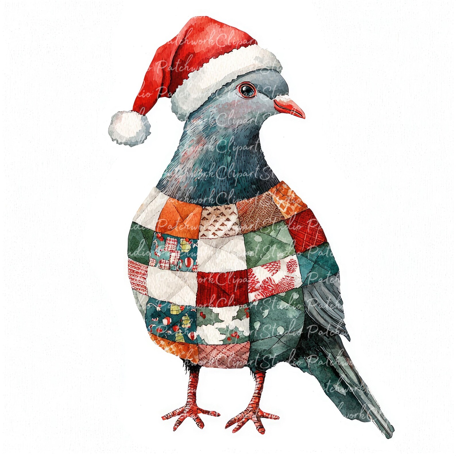 10 Christmas Pigeon Clipart Bundle, PNG & JPG, Printable Patchwork ...