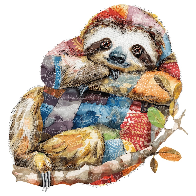 10 Sloths Clipart Bundle, PNG & JPG, Printable Patchwork Sloth ...