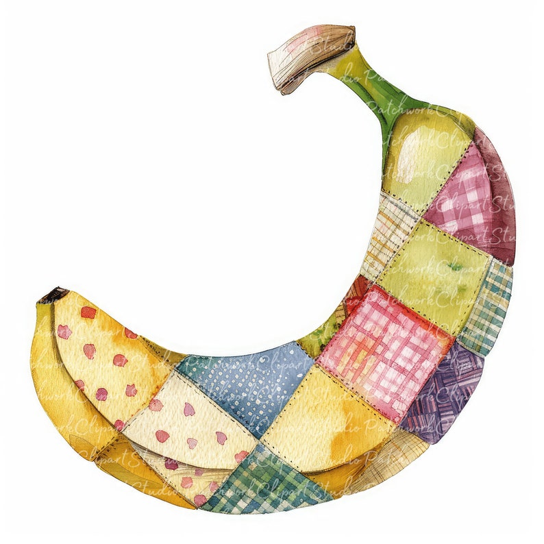 10 Bananas Clipart Bundle, PNG & JPG, Printable Patchwork Banana ...