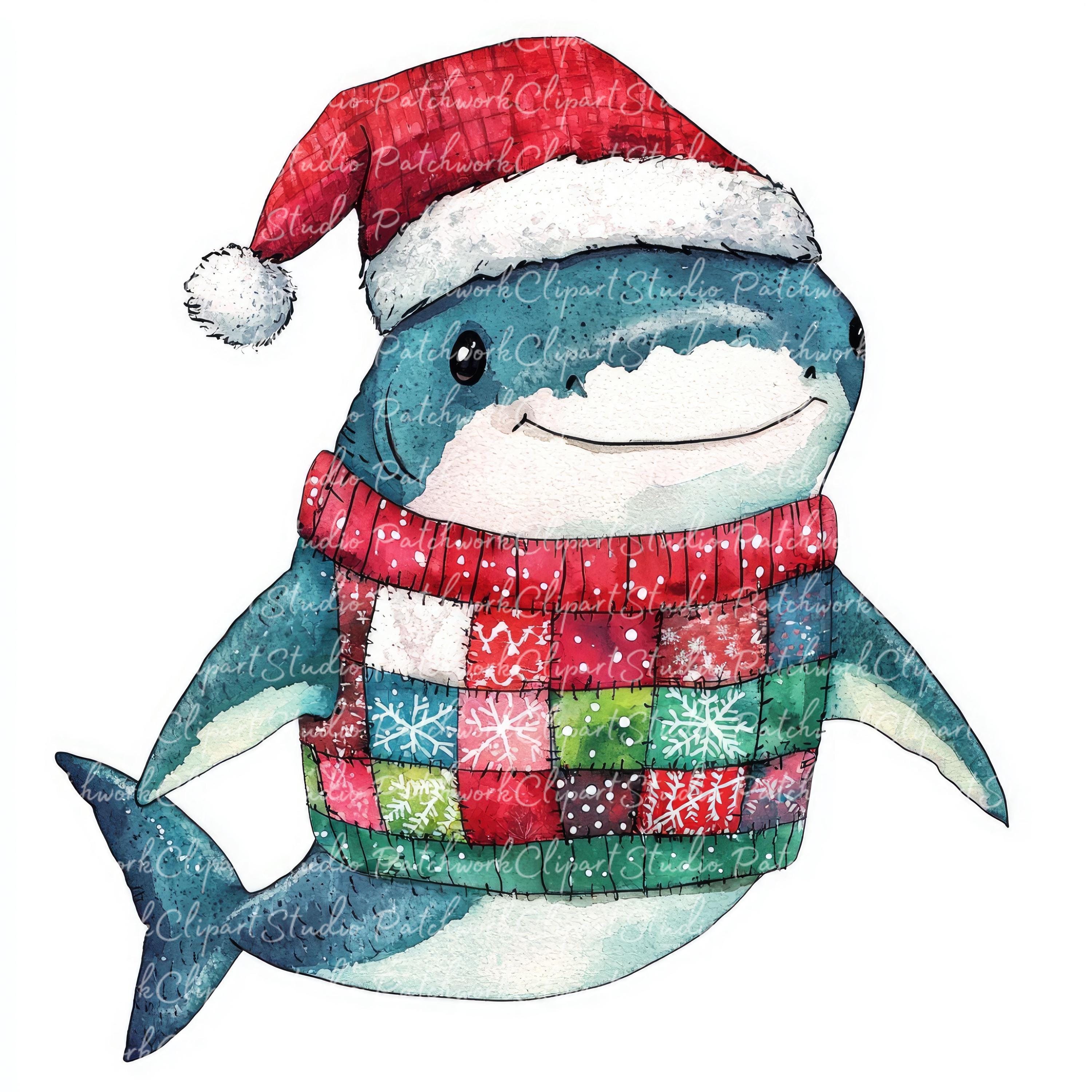 10 Christmas Shark Clipart Bundle, PNG & JPG, Printable Patchwork ...