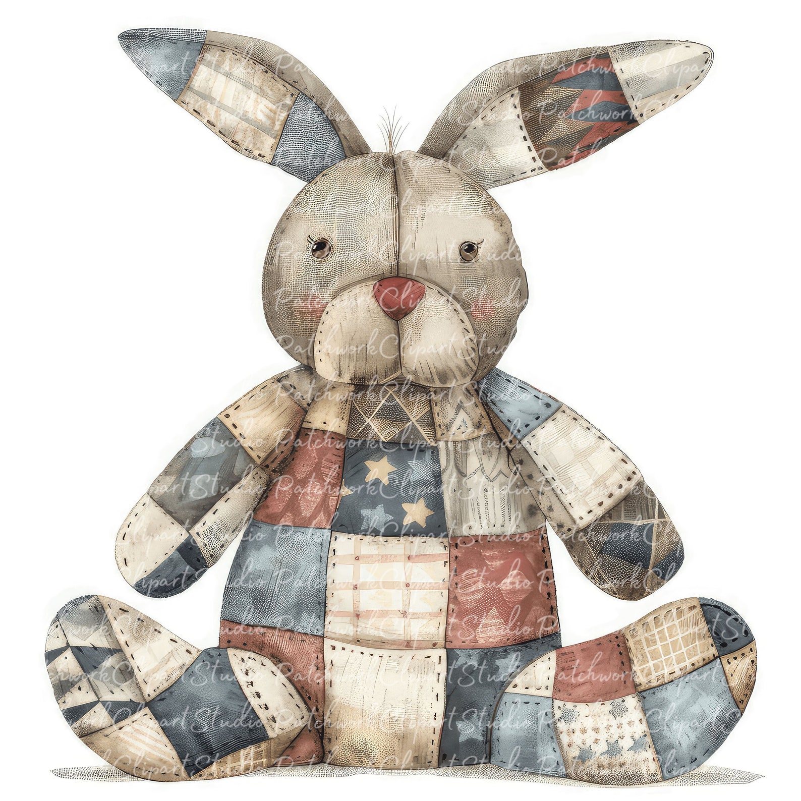 10 Rabbits Clipart Bundle, PNG & JPG, Printable Patchwork Rabbit ...
