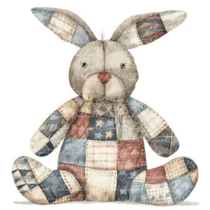 10 Rabbits Clipart Bundle, PNG & JPG, Printable Patchwork Rabbit ...