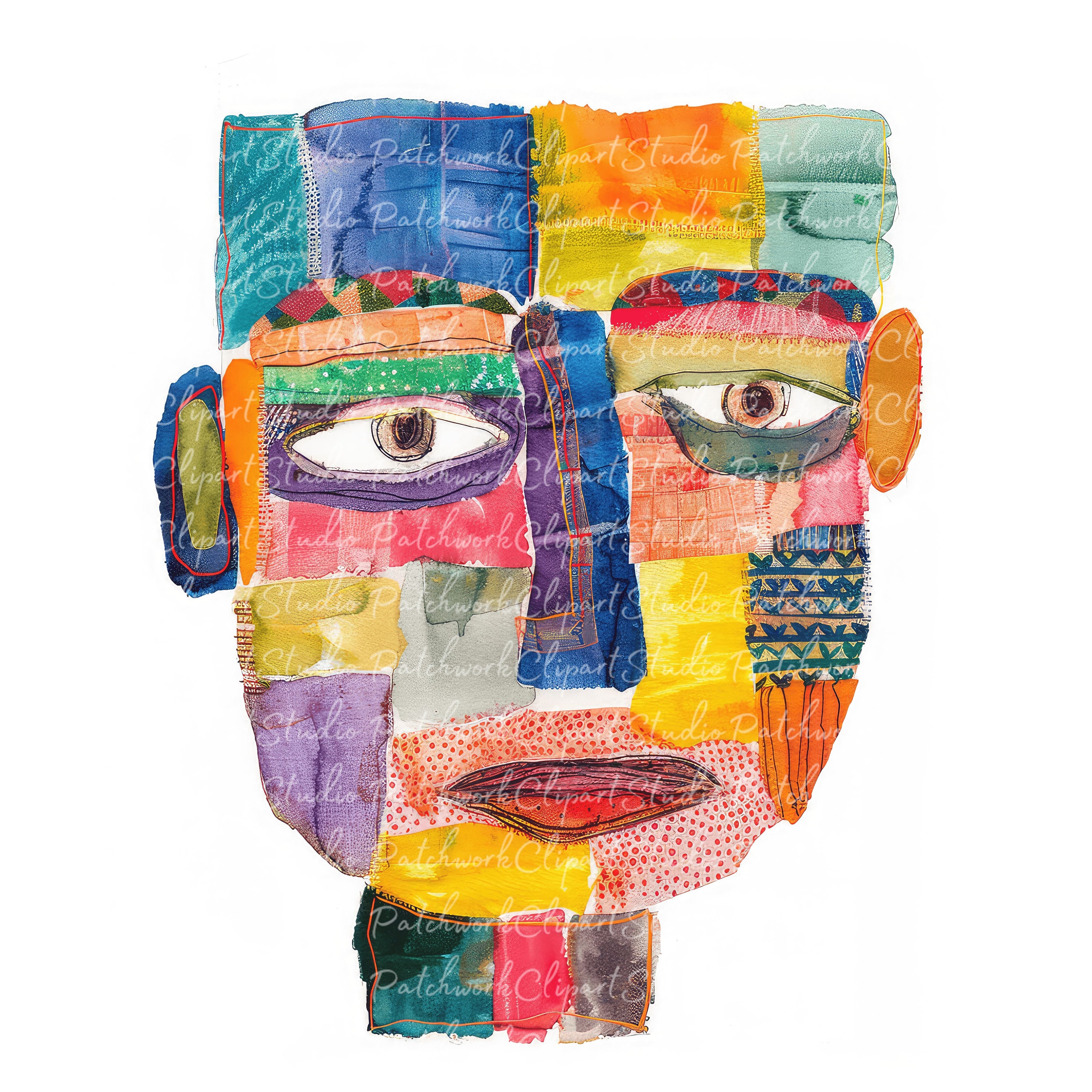 10 Faces Clipart Bundle, PNG & JPG, Printable Patchwork Face ...