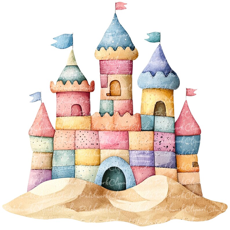 10 Sandcastle Clipart Bundle, PNG & JPG, Printable Patchwork Beach ...