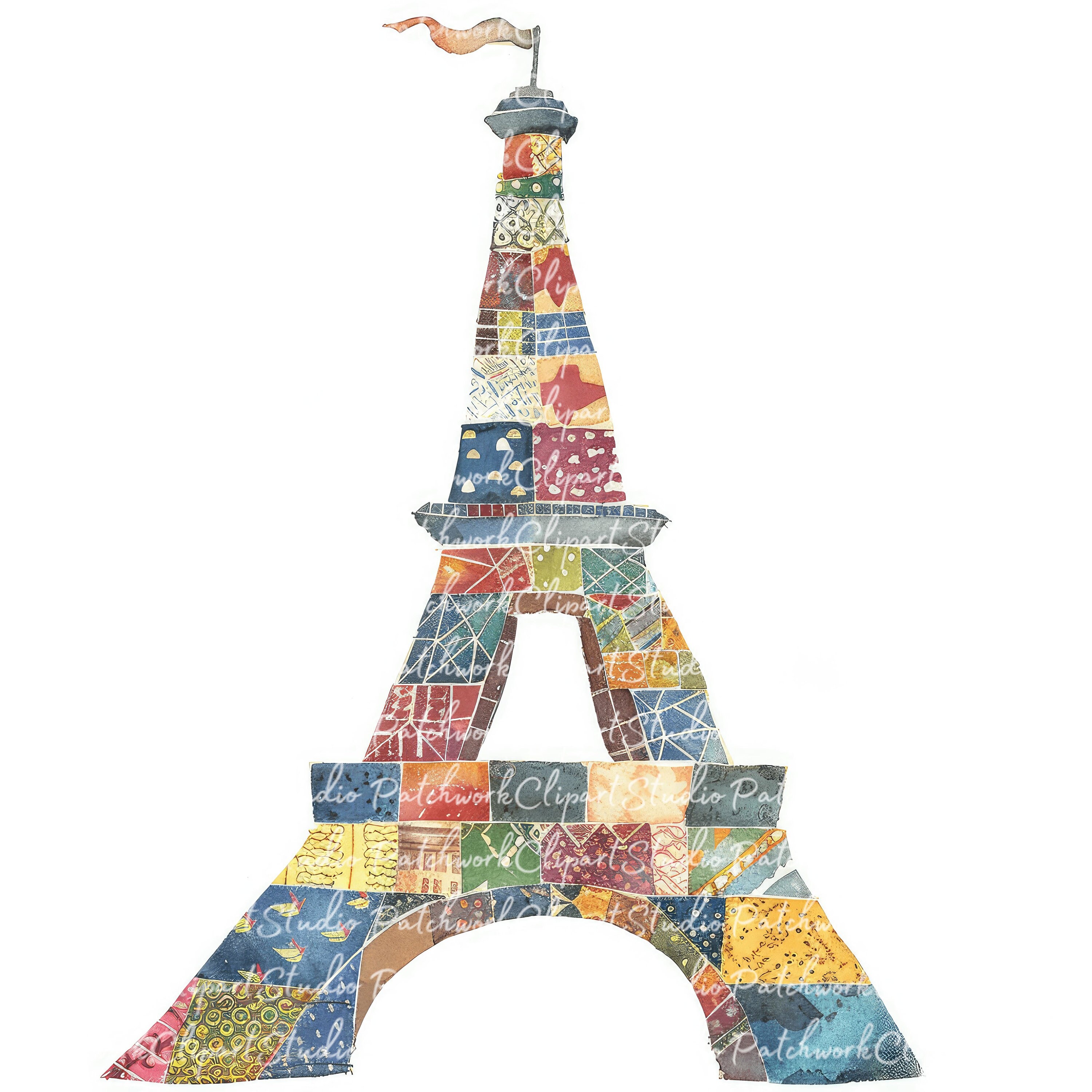10 Eiffel Tower Clipart Bundle, Printable Patchwork Paris, Quilted ...