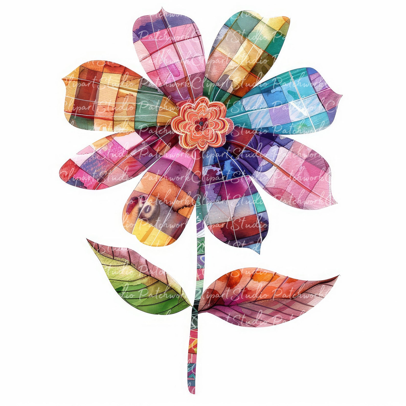 10 Colorful Flower Clipart Bundle, PNG & JPG, Printable Patchwork ...