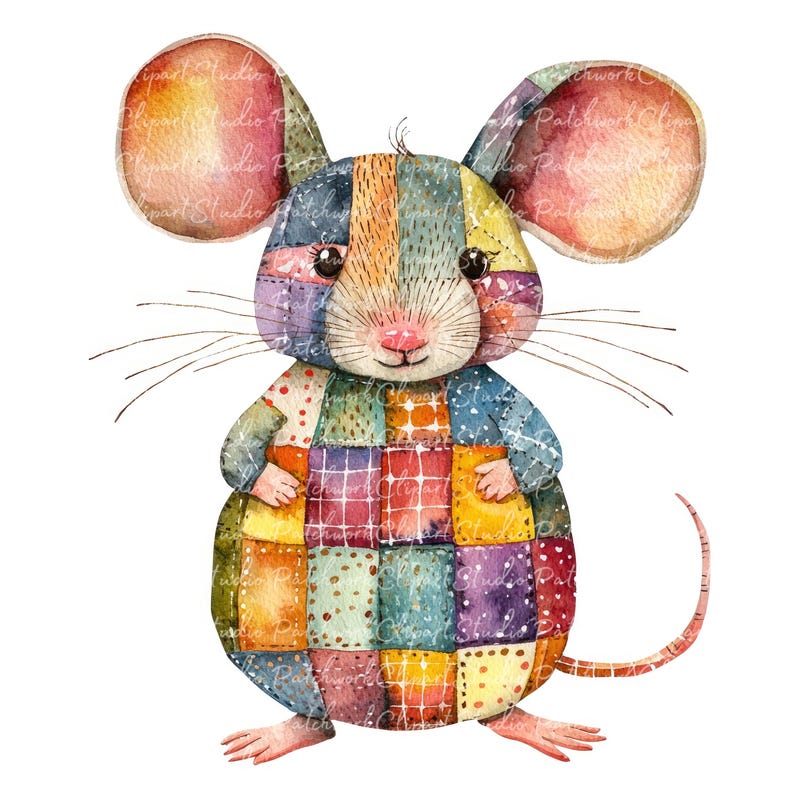 10 Mice Clipart Bundle, PNG & JPG, Printable Patchwork Mouse ...