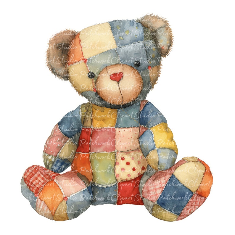 10 Teddybear Clipart Bundle, PNG & JPG, Printable Patchwork Teddy ...