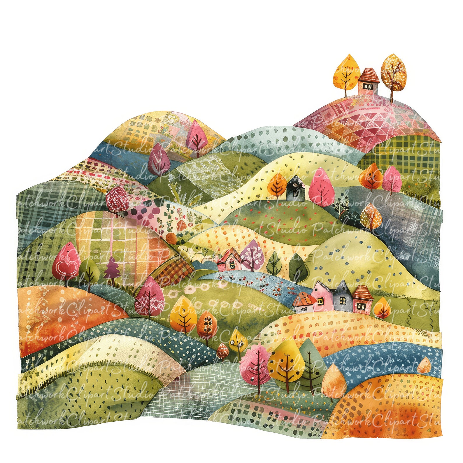 10 Autumn Landscape Clipart Bundle, PNG & JPG, Printable Patchwork ...