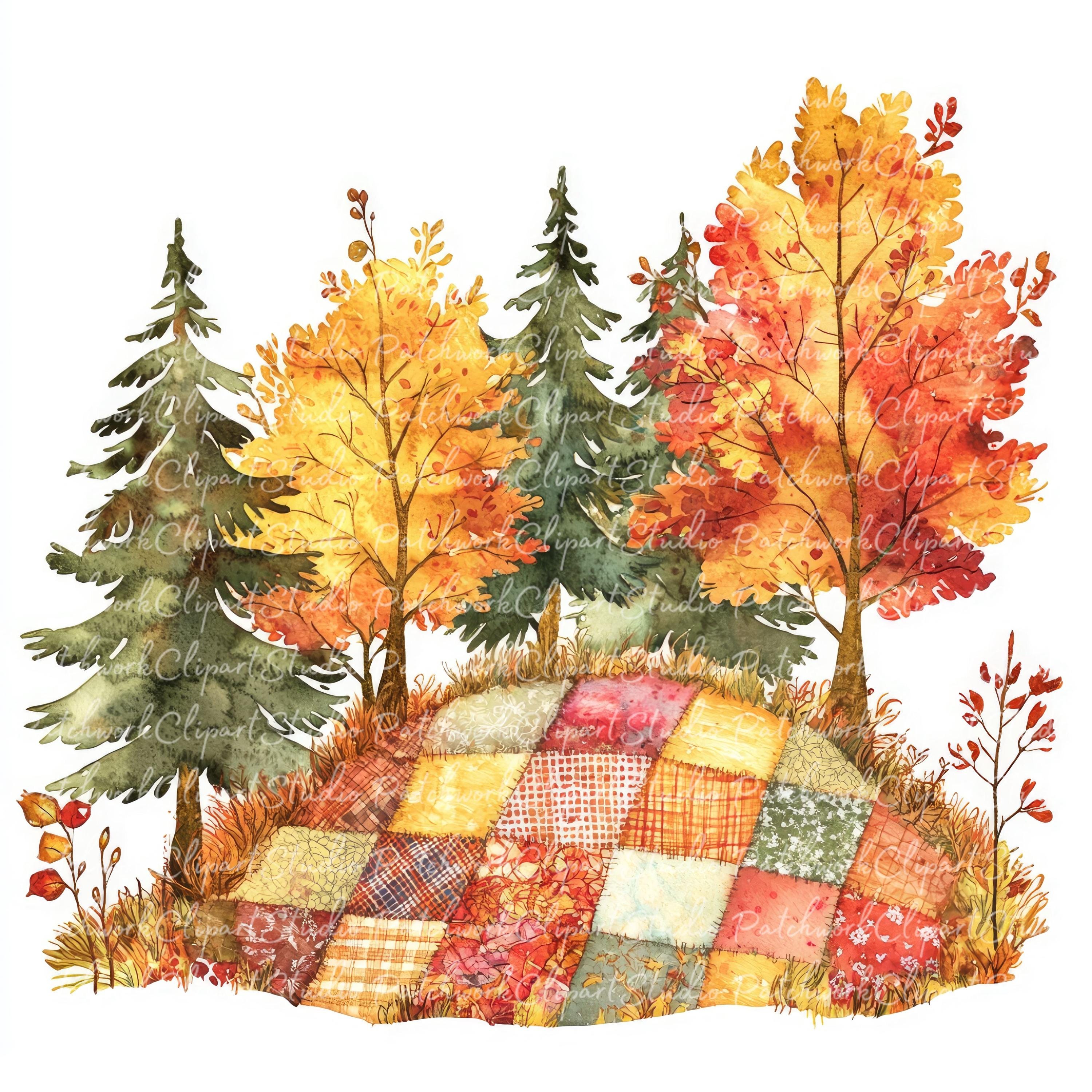 10 Autumn Forest Clipart Bundle, PNG & JPG Printable Patchwork, Forest ...