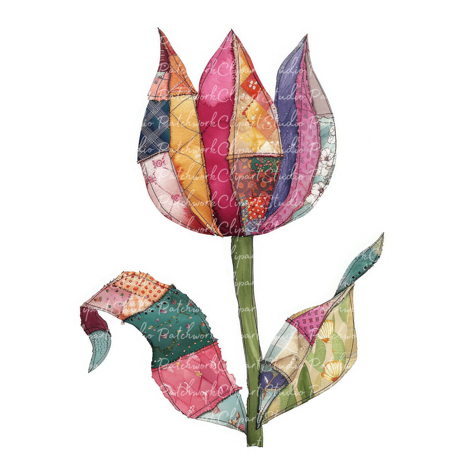 10 Tulips Clipart Bundle, PNG & JPG, Printable Patchwork Tulip ...