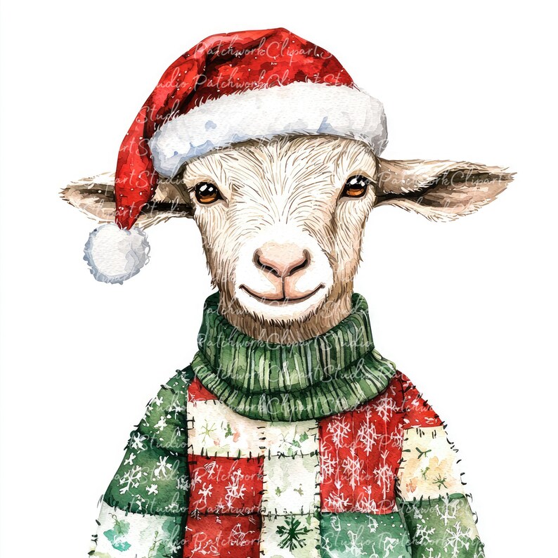 10 Christmas Goat Clipart Bundle, PNG & JPG, Printable Patchwork, XMAS ...