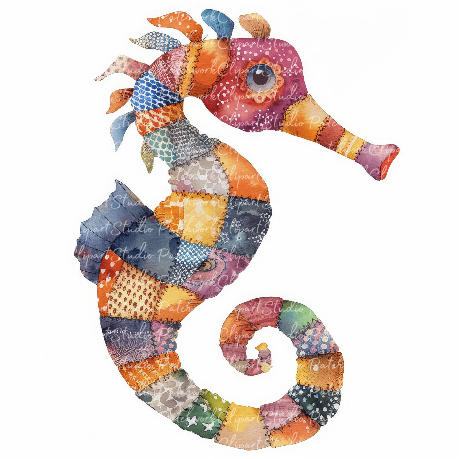 10 Seahorses Clipart Bundle, PNG & JPG, Printable Patchwork Seahorse ...