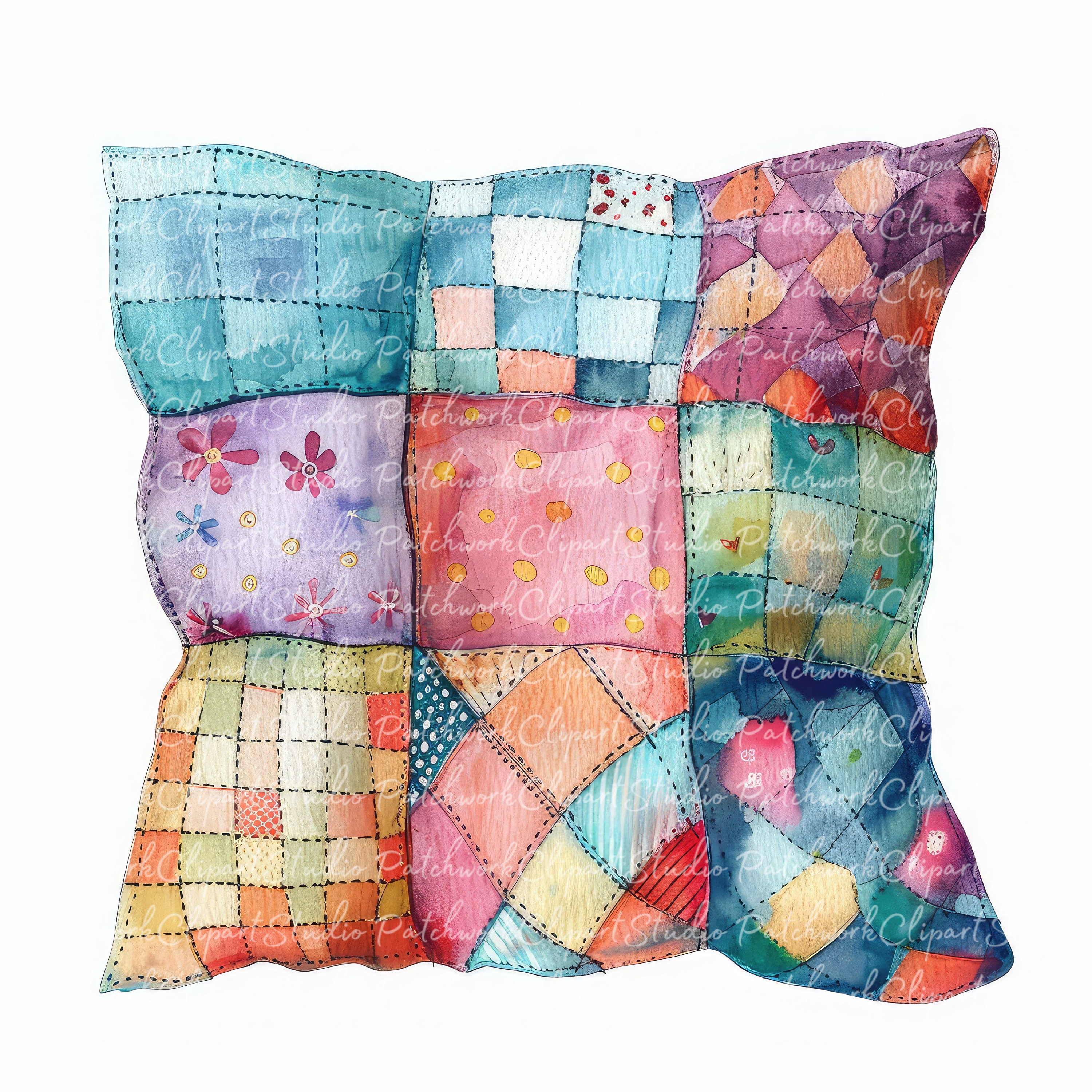 10 Pillows Clipart Bundle, PNG & JPG, Printable Patchwork Pillow ...