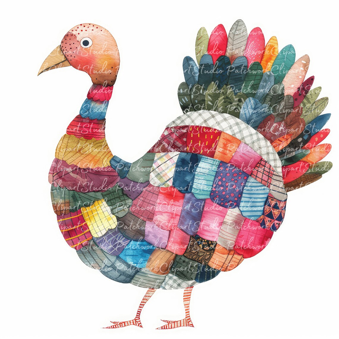 10 Turkeys Clipart Bundle, Printable Patchwork Turkey, Quilted Fabric ...